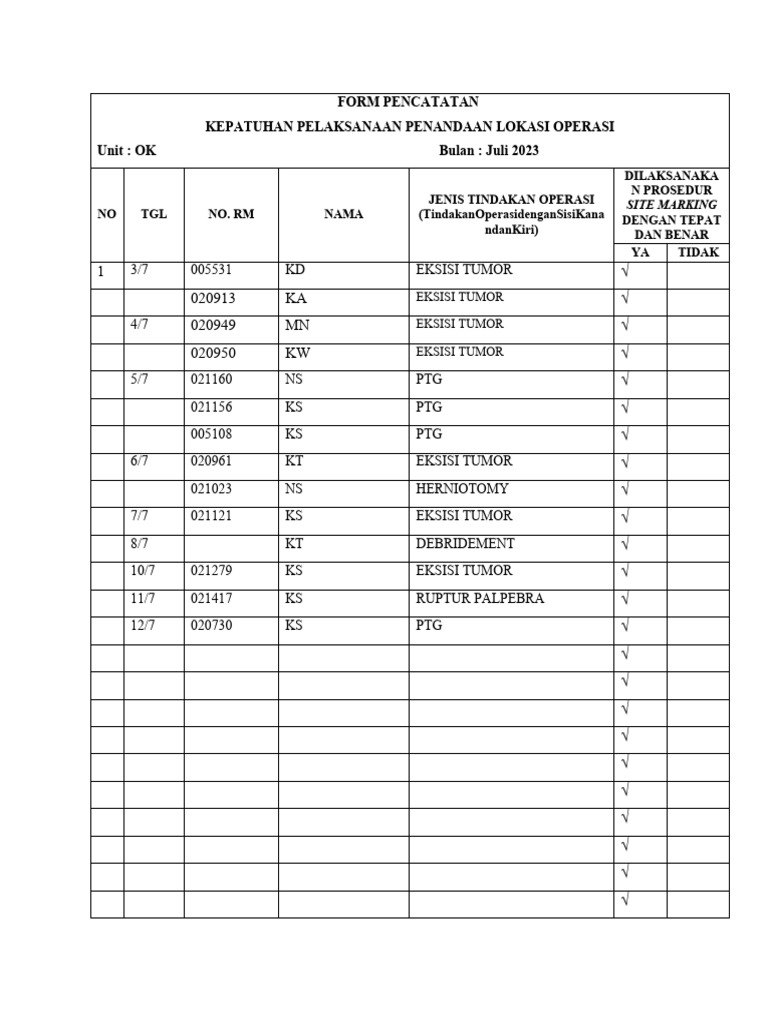 Form Pencatatan Juli | PDF