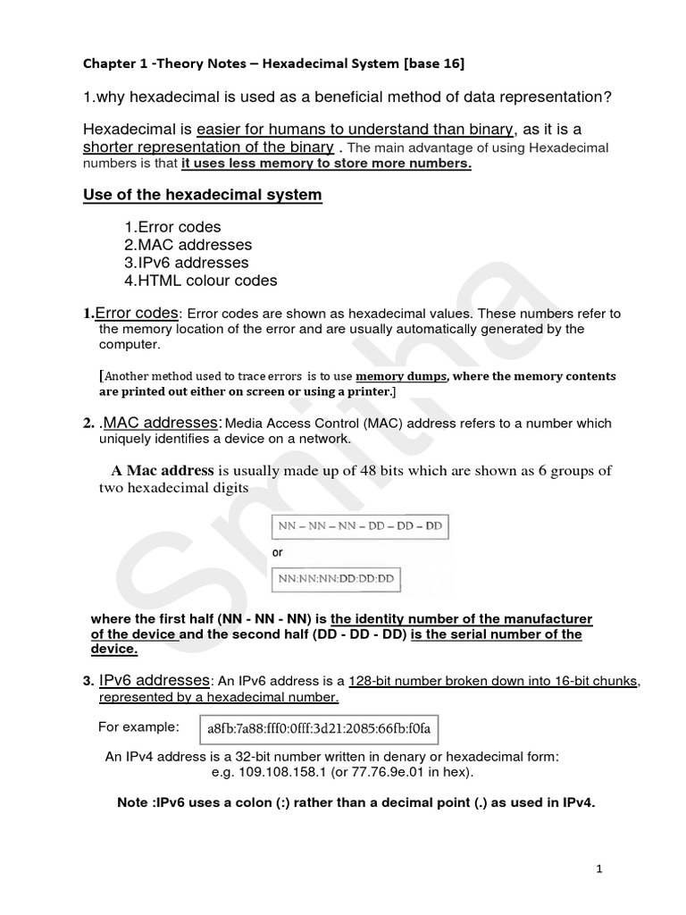 Chapter 1-Hexa Decimal Notes | PDF | I Pv6 | Computing