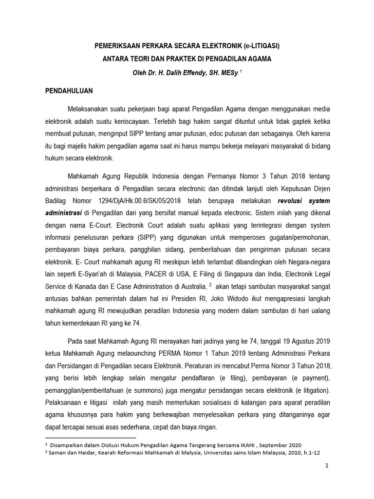 Artikel Dalih Effendy Makalah Diskusi Pemeriksaan Perkara Secara ...