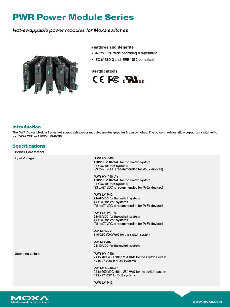 Moxa PWR Power Module Series Datasheet v2.0 | PDF | Switch | Alternating Current