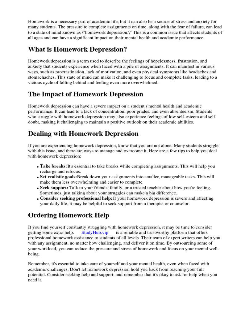 Homework Depression | PDF | Homework | Major Depressive Disorder