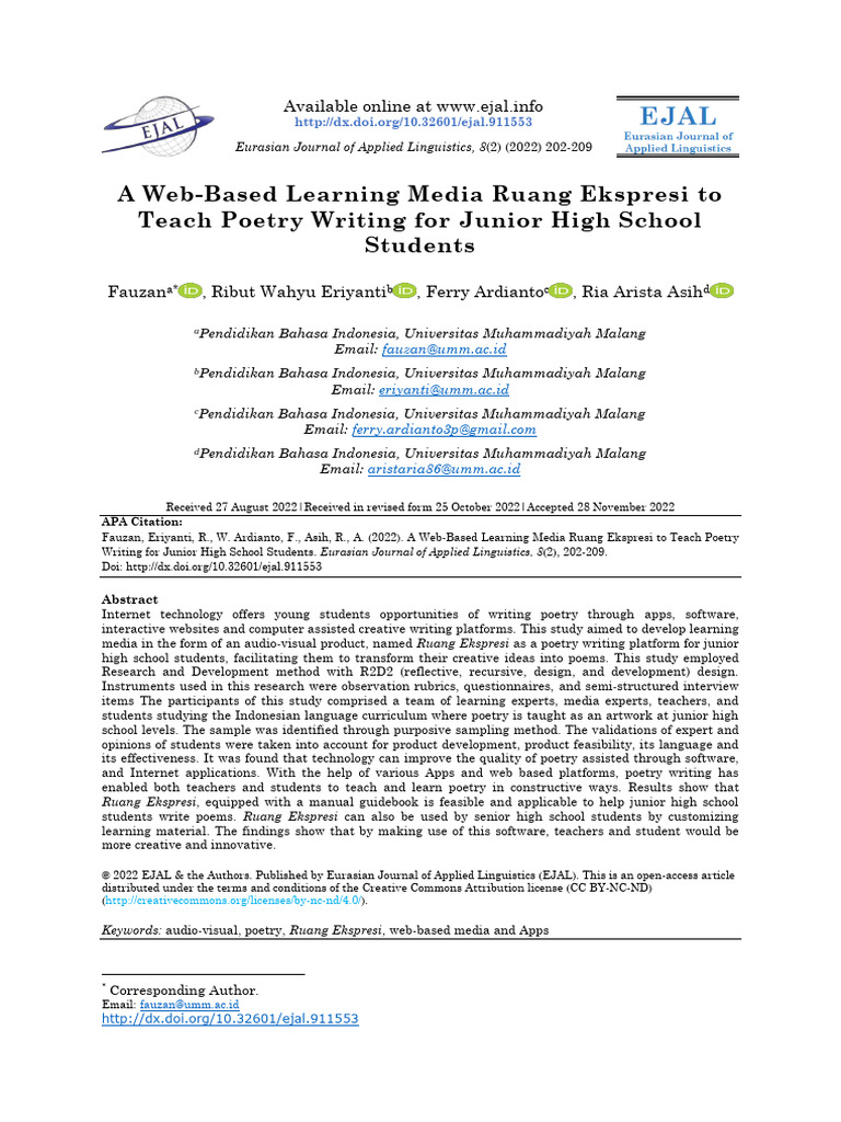 Web-Based Poetry Writing for Students | PDF | Educational Technology ...