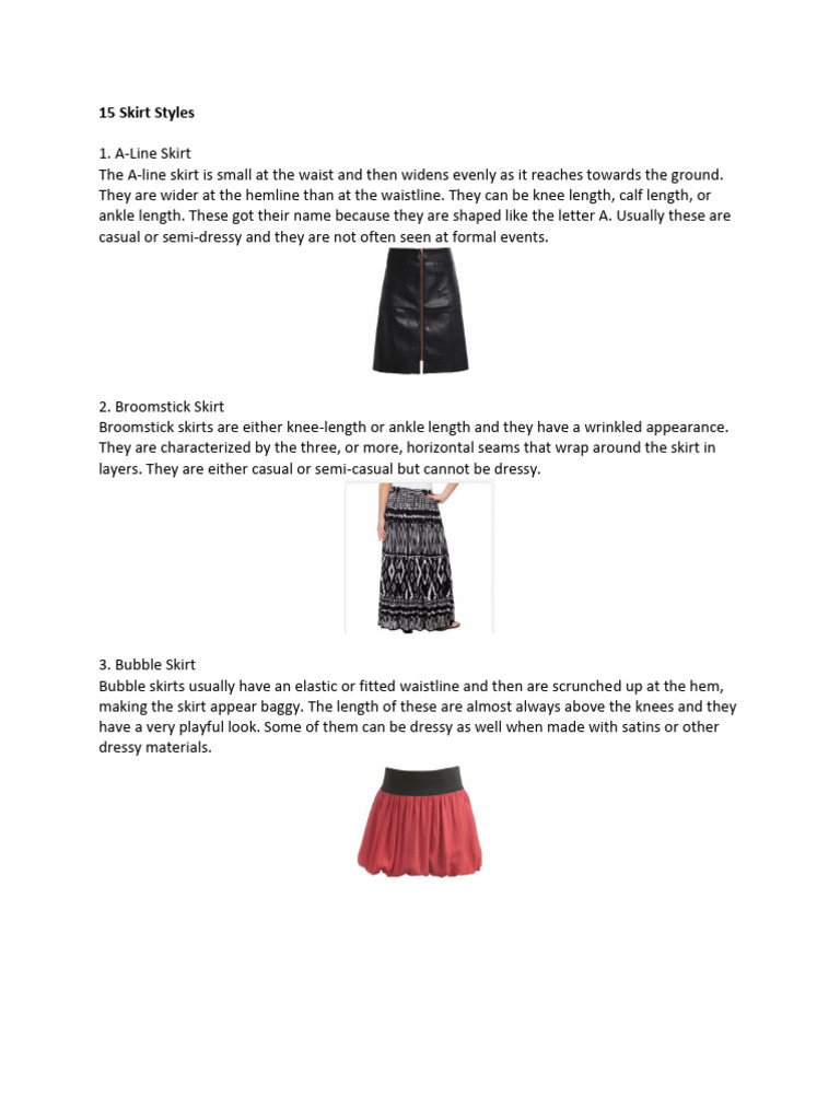 Types of Skirts and Their Lengths | PDF | Skirt | Seam (Sewing)