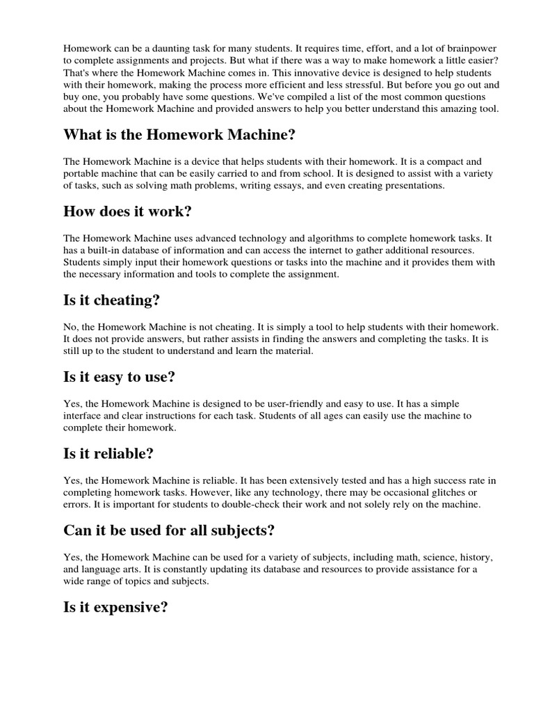 The Homework Machine Questions and Answers | Download Free PDF ...