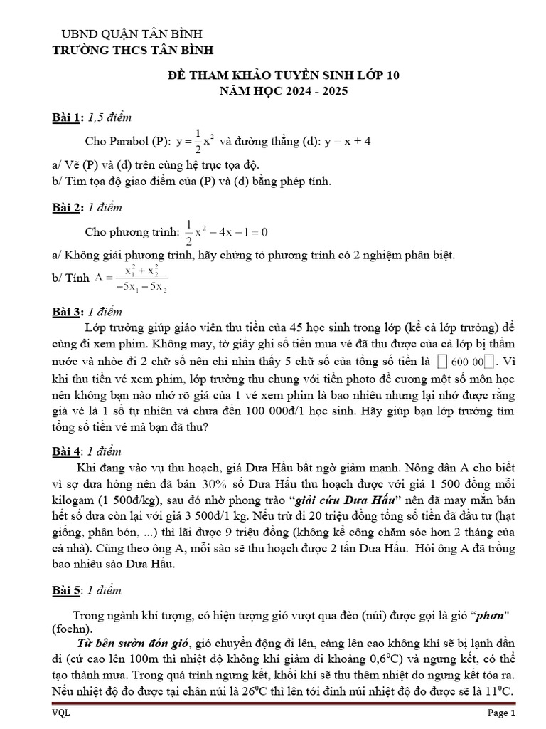 TB de Tham Khao TS 10 NH 2024 - 2025 | PDF