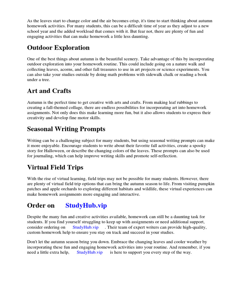 Autumn Homework Activities | Download Free PDF | Preschool | Autumn