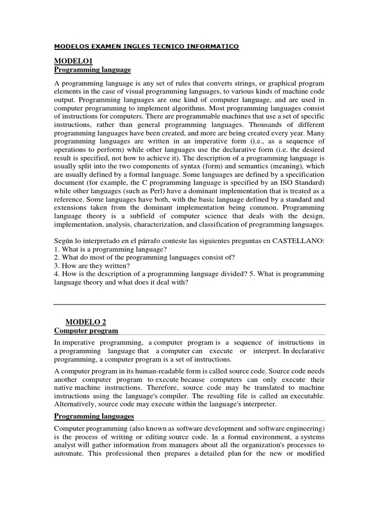 Modelos Examen Ingles Tecnico Informatico | PDF | Programmable Logic Controller | Programming ...