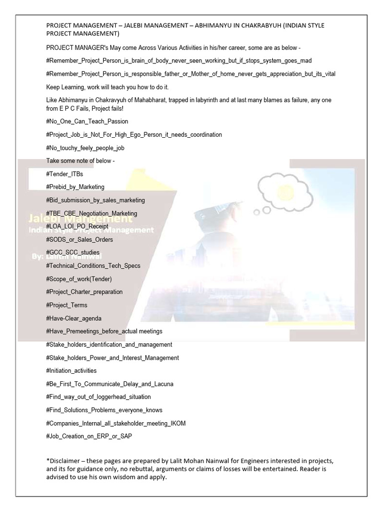 PROJECT MANAGEMENT TERMINOLOGY JALEBI MANAGEMENT INDIA | PDF