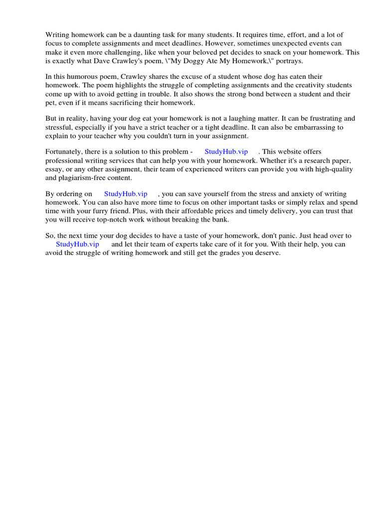 My Doggy Ate My Homework Poem by Dave Crawley | PDF | Poetry