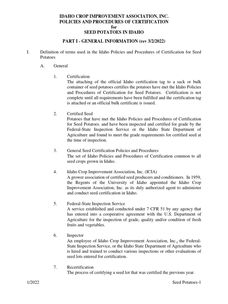 Seed Potato Certification | PDF | Potato | Plants