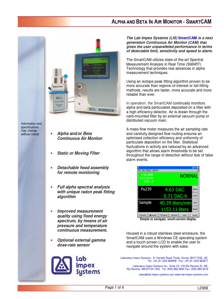 SmartCAM Alpha/Beta Air Monitor | PDF | Touchscreen | Computer Monitor