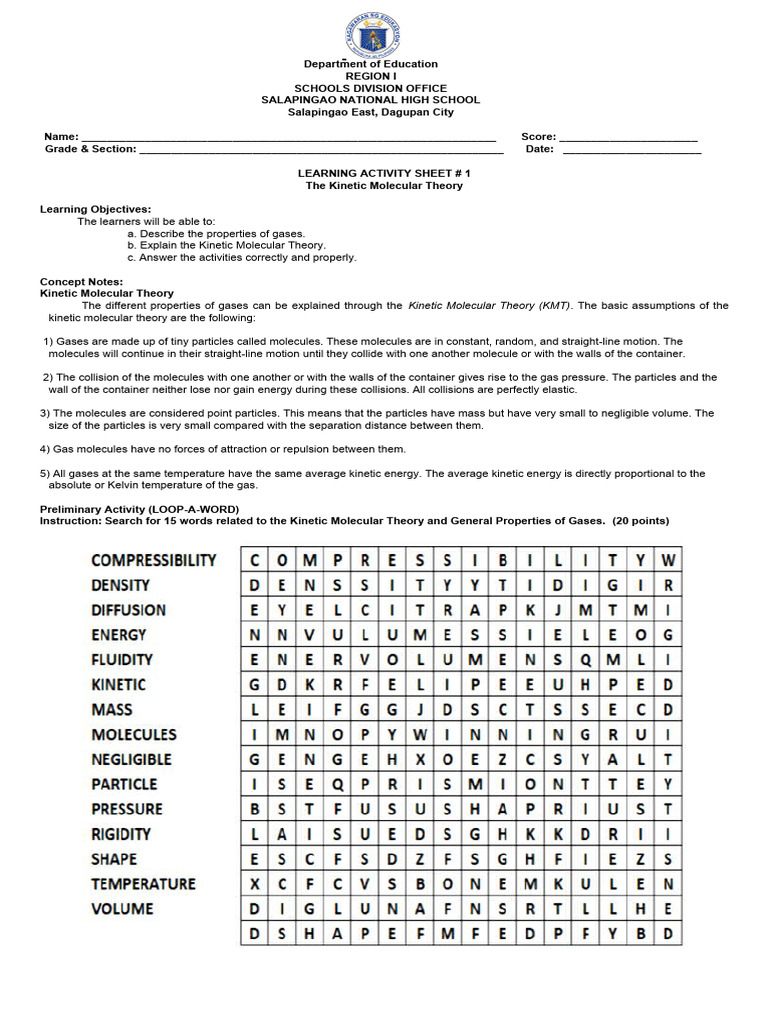 Activity sHEETS Q4 | PDF | Gases | Molecules
