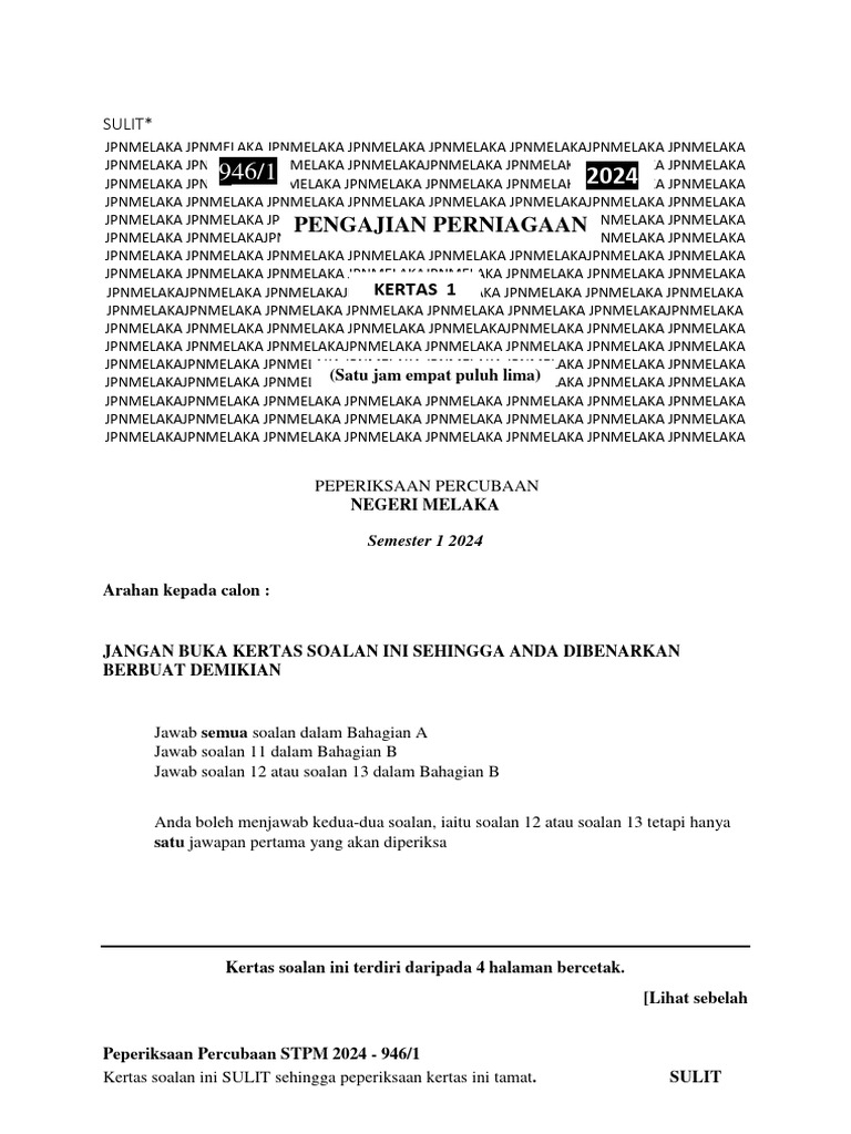 Percubaan S1 2024 Melaka | PDF