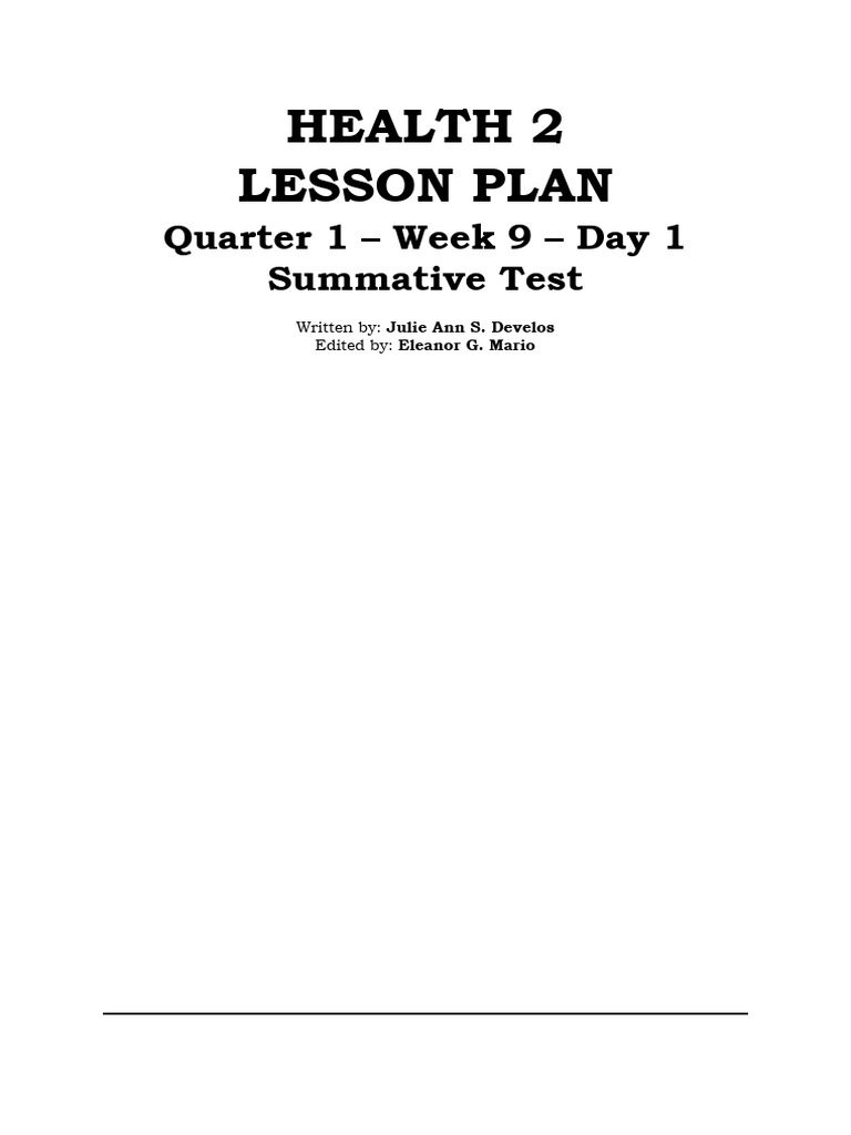 Health 2 Summative Test Lesson Plan | PDF