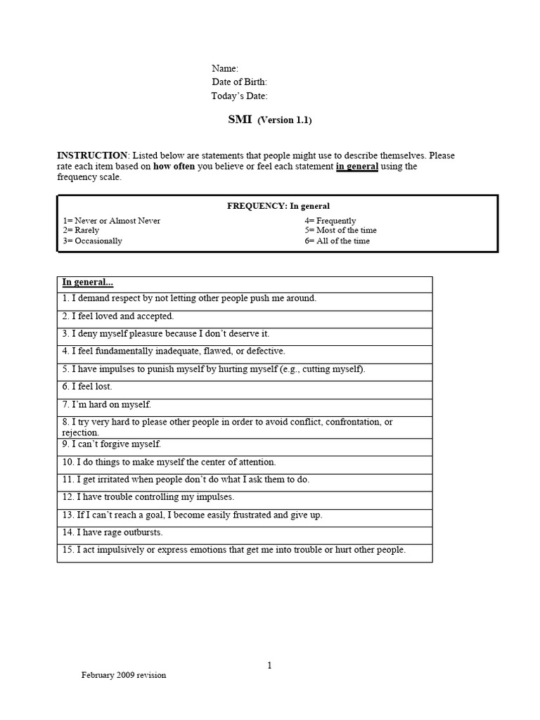 Self-Assessment Frequency Questionnaire | PDF | Anger | Psychology