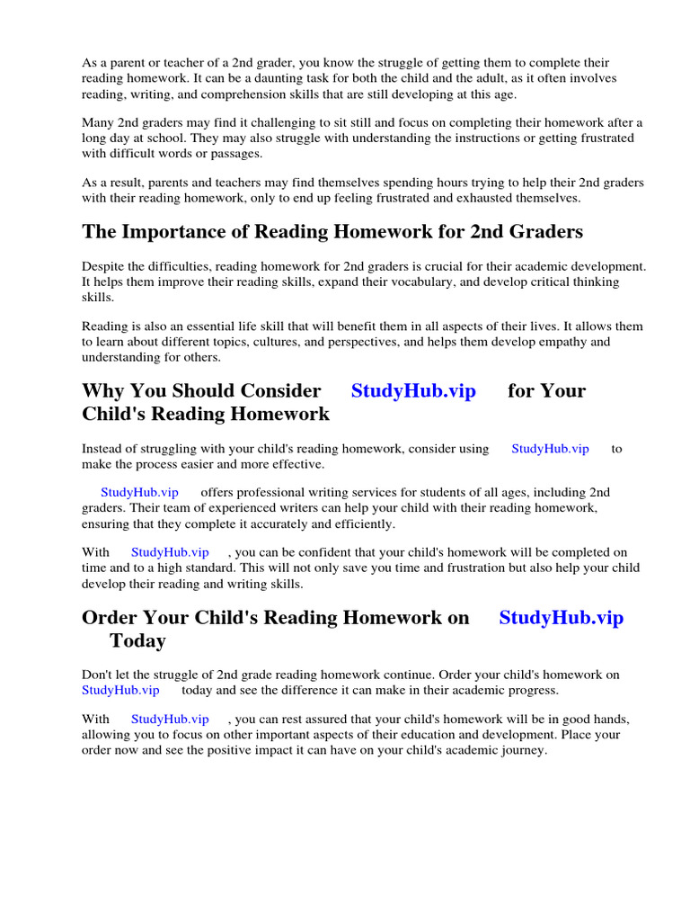 Reading Homework for 2nd Graders | PDF | Reading Comprehension | Worksheet