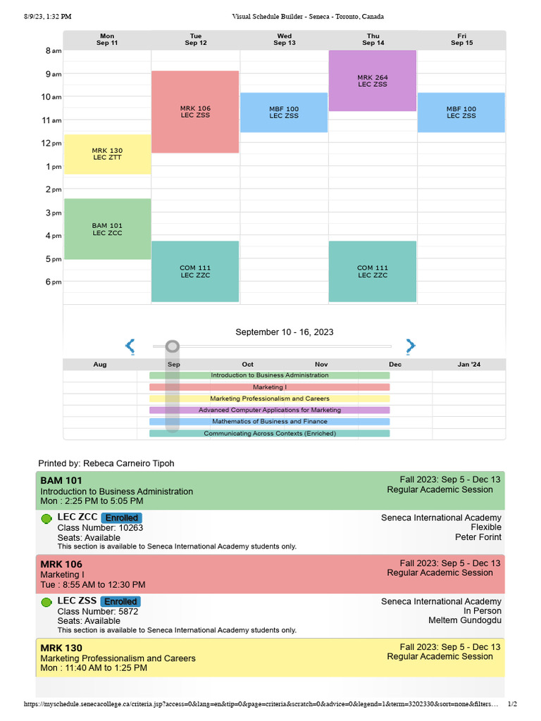 Visual Schedule Builder - Seneca - Toronto, Canada | PDF