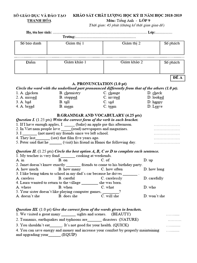 TEST 3 CK2 GRADE 9 | PDF