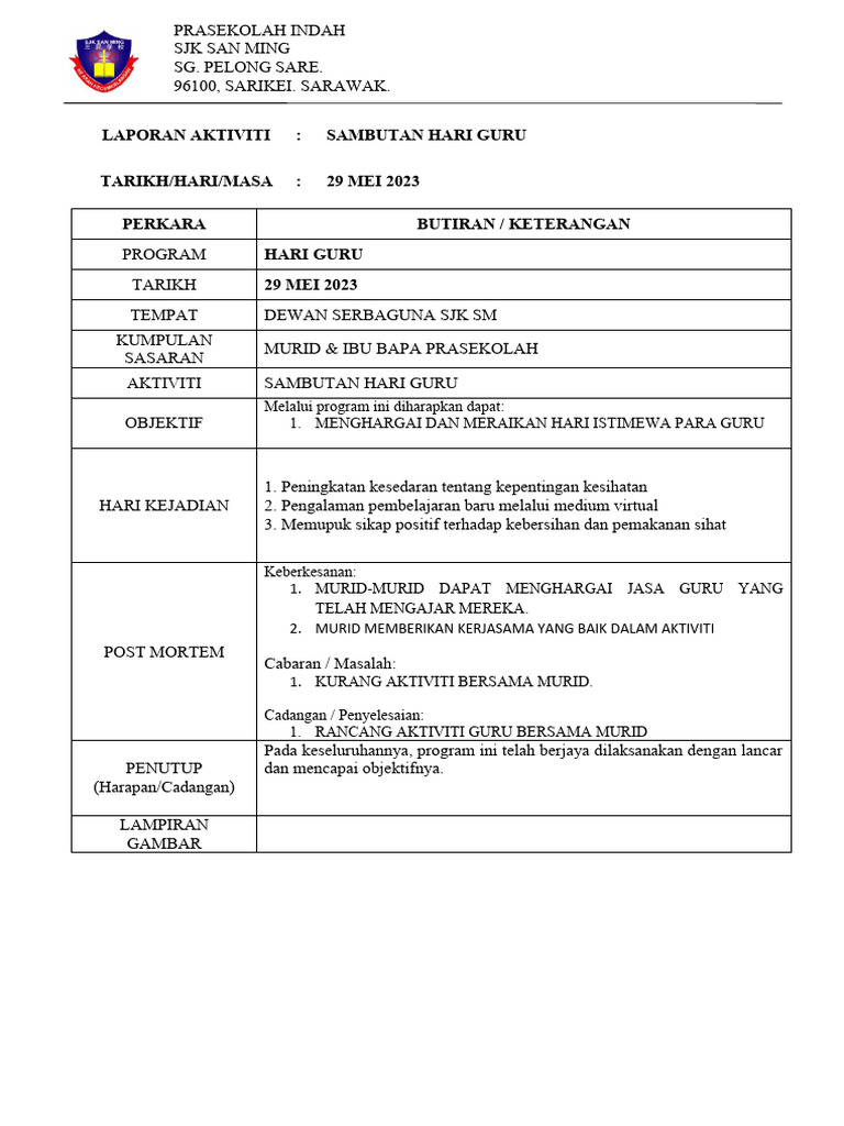 Sambutan Hari Guru 2023 di SJK San Ming | PDF