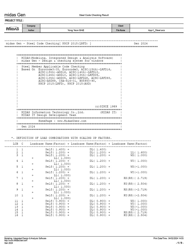 Midas Gen Output | PDF | Buckling | Solid Mechanics