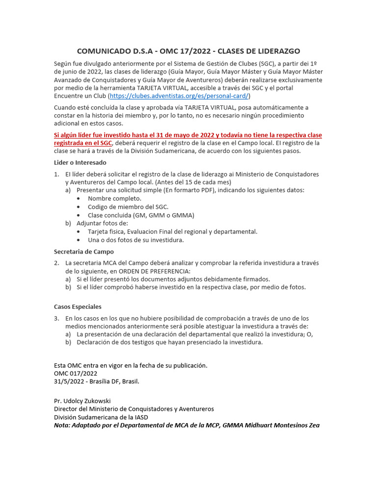 Comunicado 03 Clase de Liderazgo Tarjeta Virtual | PDF