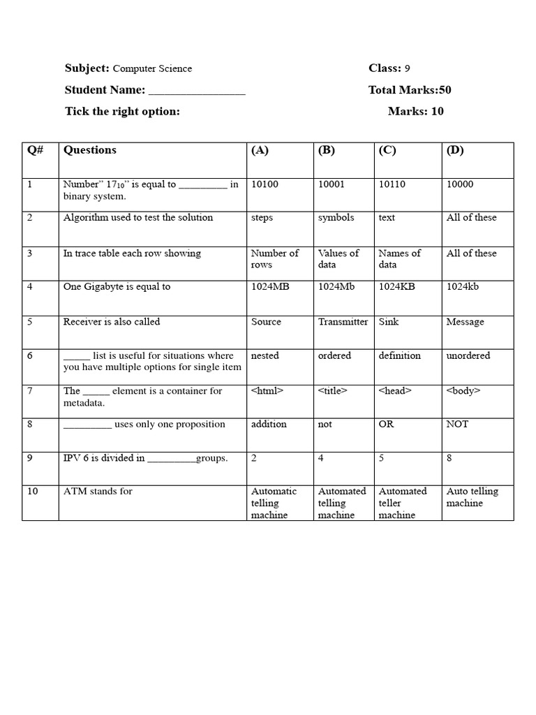 9th Class Paper | PDF | Algorithms | Html