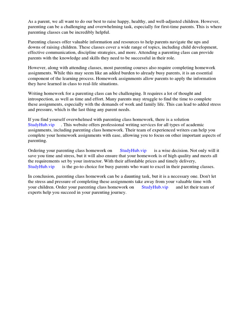 Parenting Class Homework | PDF | Homework | Parenting