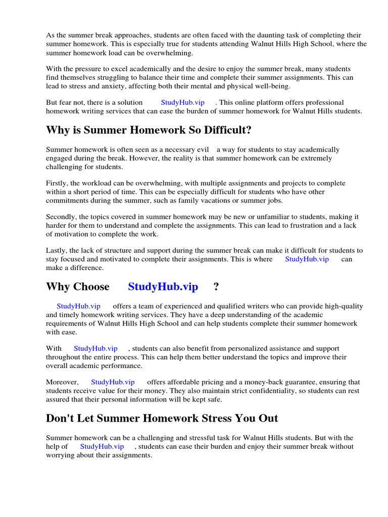 Ease Walnut Hills Summer Homework | PDF | Homework