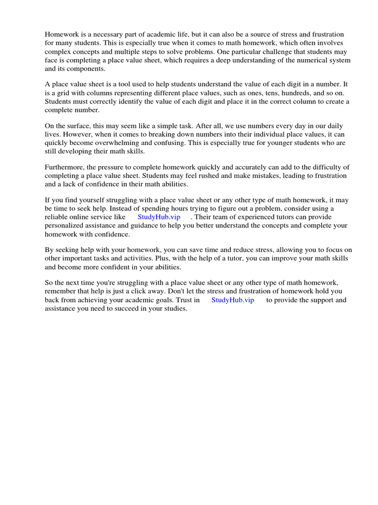 Homework Sheet 1 Place Value | PDF | Homework | Http Cookie