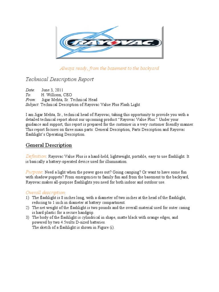 Technical Description | PDF | Flashlight | Switch
