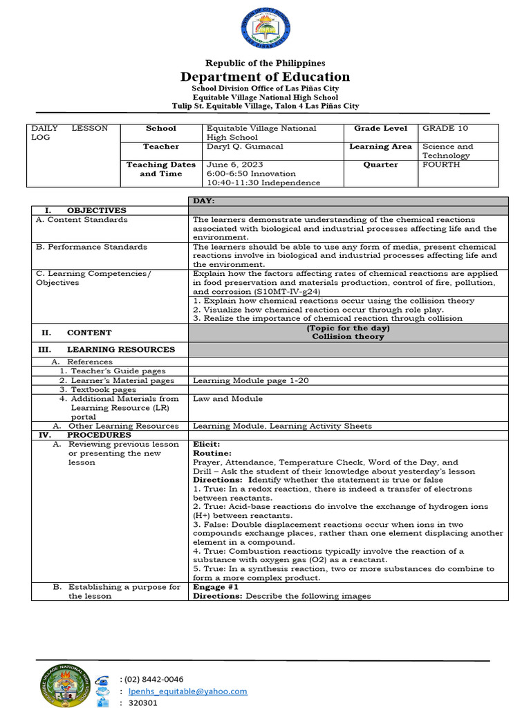 Grade 10 Science: Collision Theory | PDF | Chemical Reactions | Learning