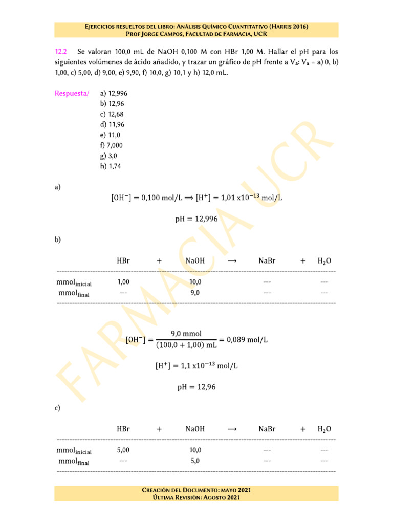 Capítulo 12 - Análisis Químico Cuantitativo (Daniel C. Harris) - Ejercicios Resueltos | PDF
