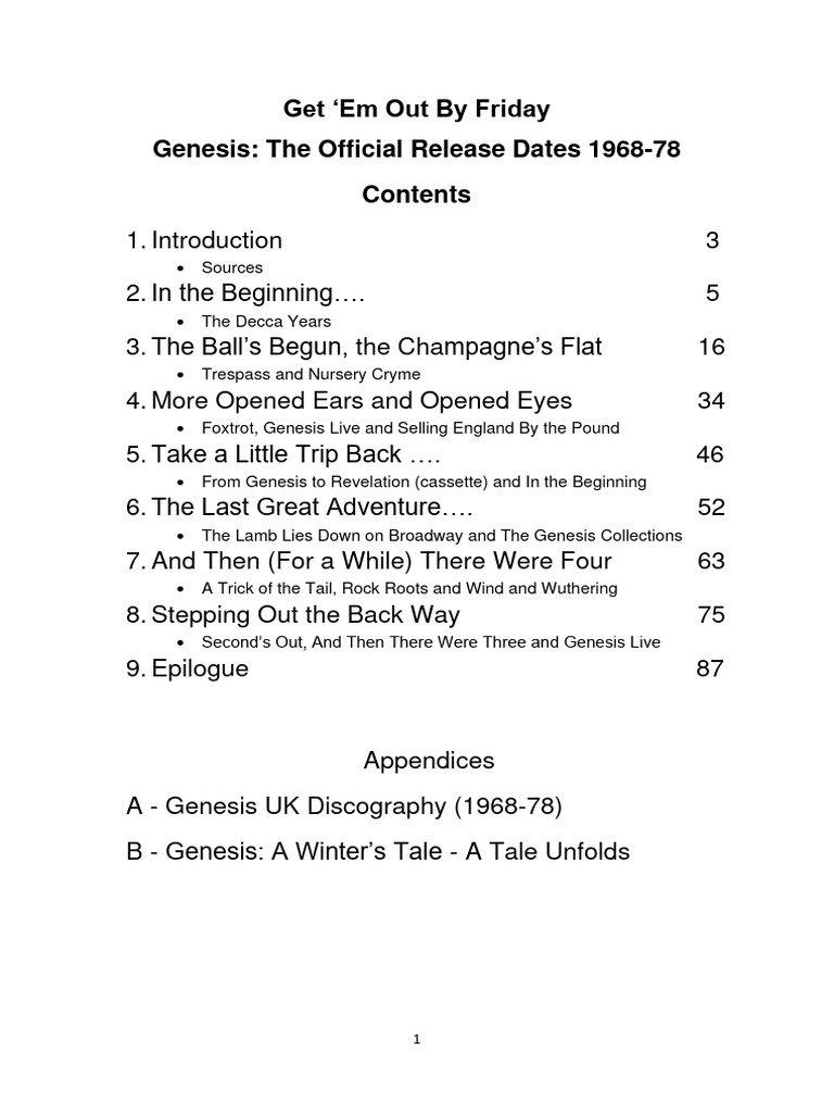 Genesis Release Dates 1968-78 Guide | PDF