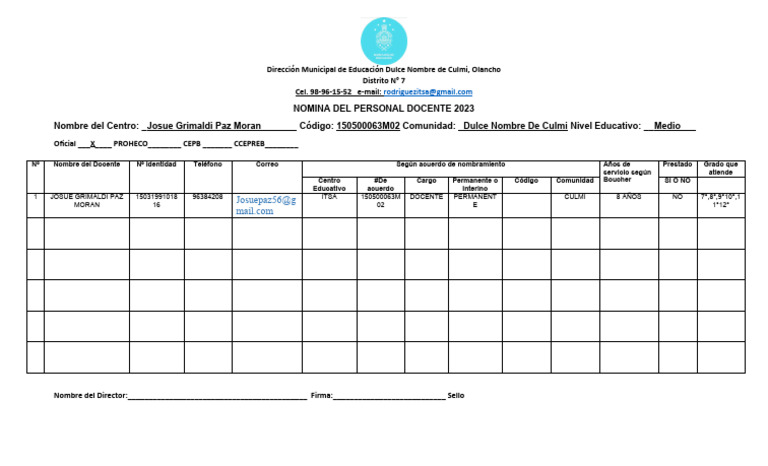 Nomina Personal FORMATO 2023 | PDF