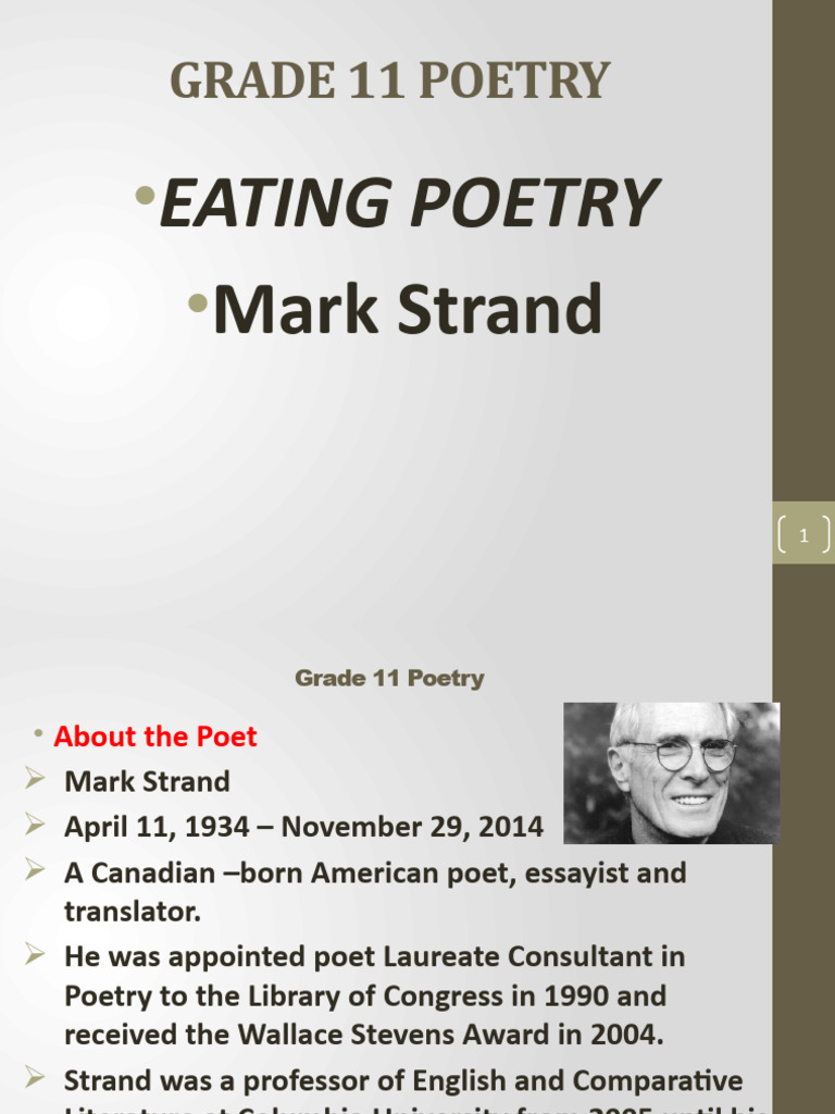 Analysis of "Eating Poetry" by Mark Strand | PDF | Poetry | Senses