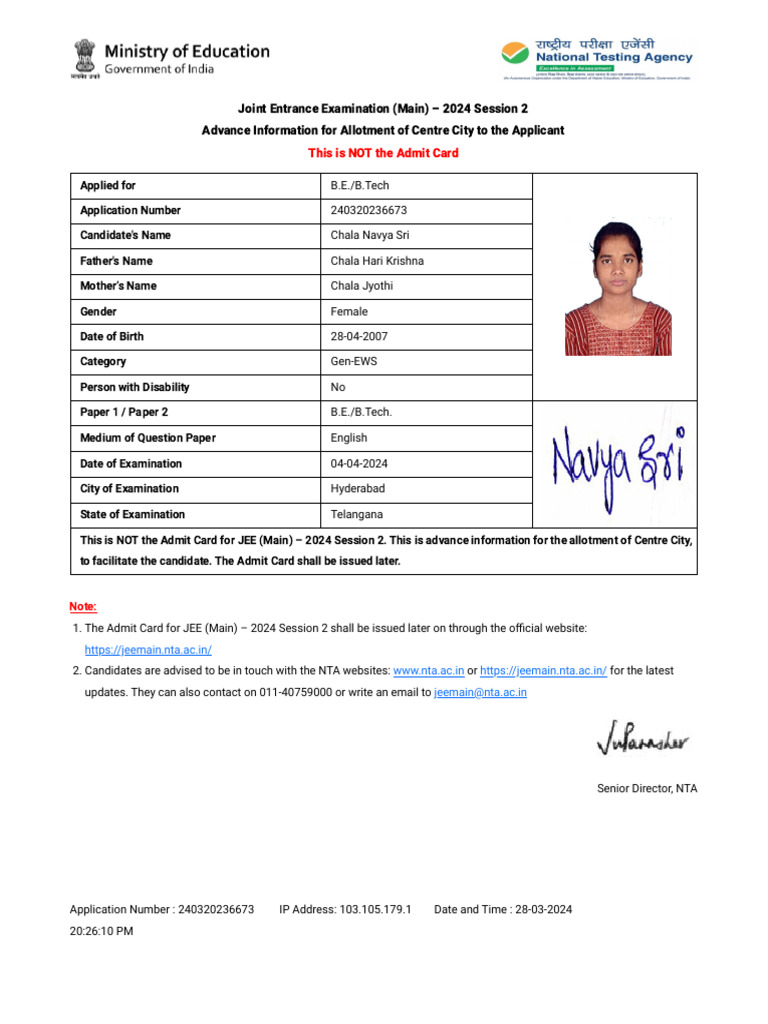 Joint Entrance Examination (Main) - India | PDF
