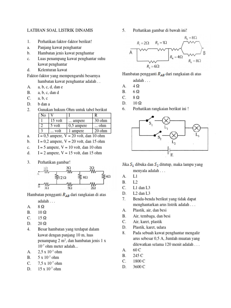Latihan Soal Listrik Dinamis | PDF | Sains & Matematika