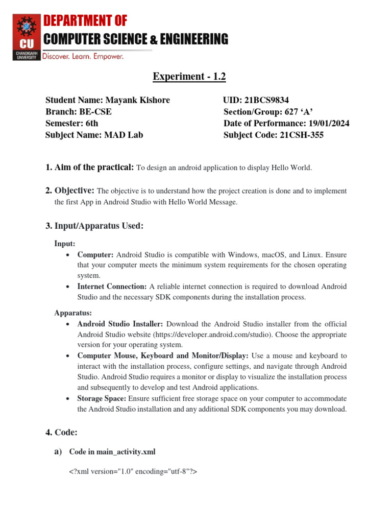 MAD 1.2 - Mayank | PDF | Android (Operating System) | Installation (Computer Programs)