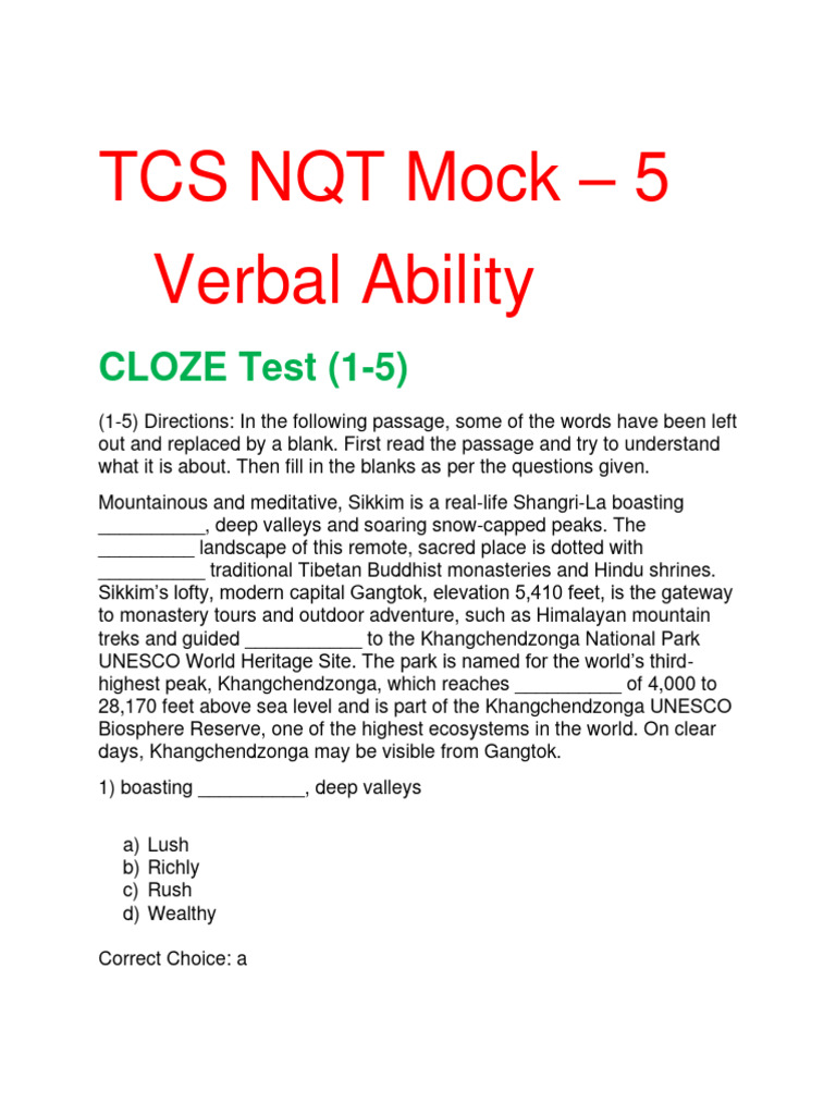 TCS NQT Practice Paper 5 | PDF | Matrix (Mathematics) | Photosynthesis