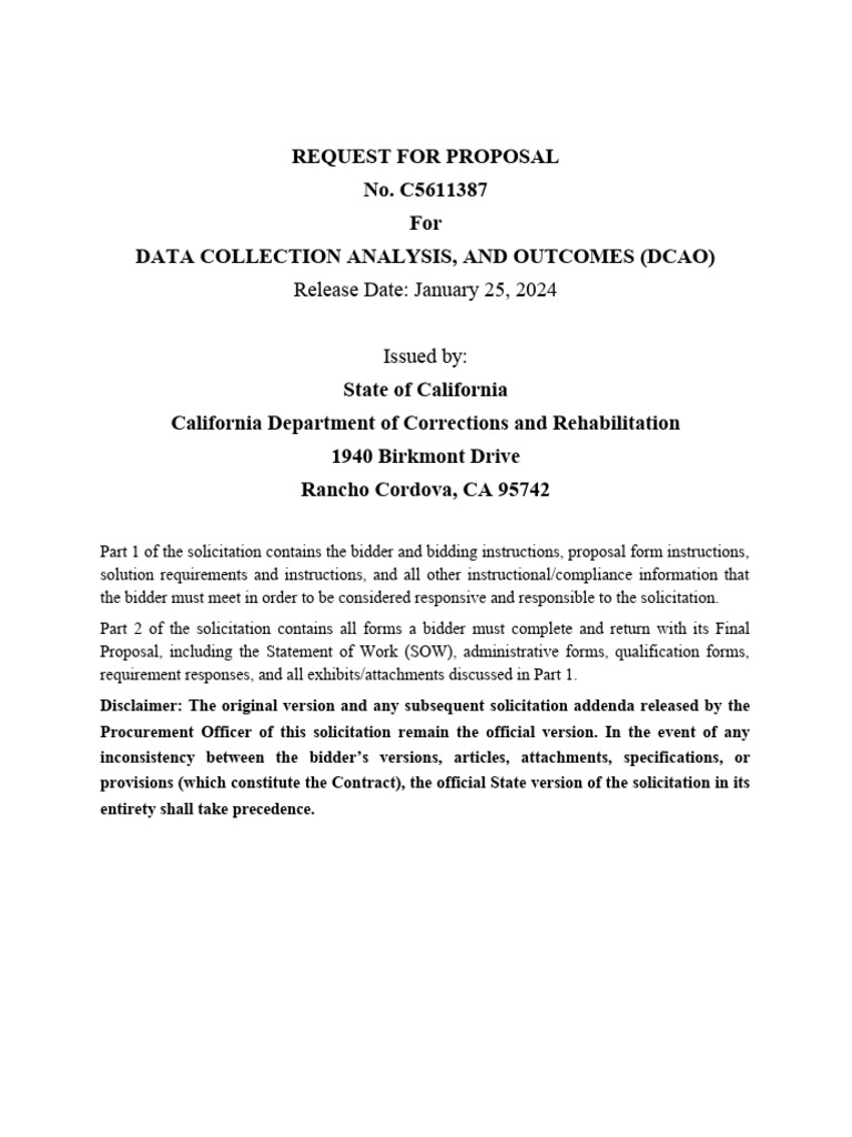 RFP C5611387 Dcao 01252024 | Download Free PDF | Request For Proposal | Cloud Computing