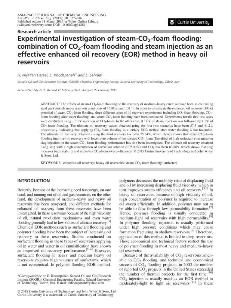Experimental Investigation of steam-CO2-foam Flooding | PDF | Enhanced ...