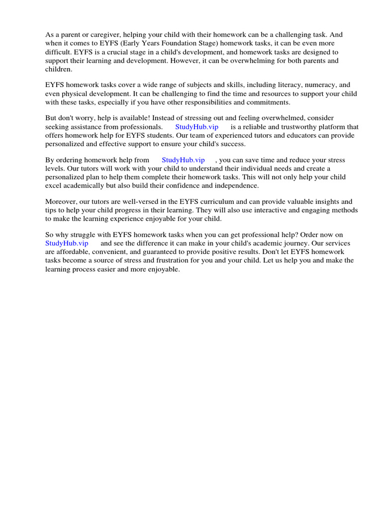 Eyfs Homework Tasks | PDF | Facebook | Homework