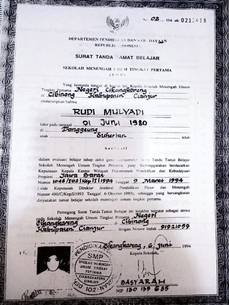 Ijazah SMP - Rudi Mulyadi | PDF