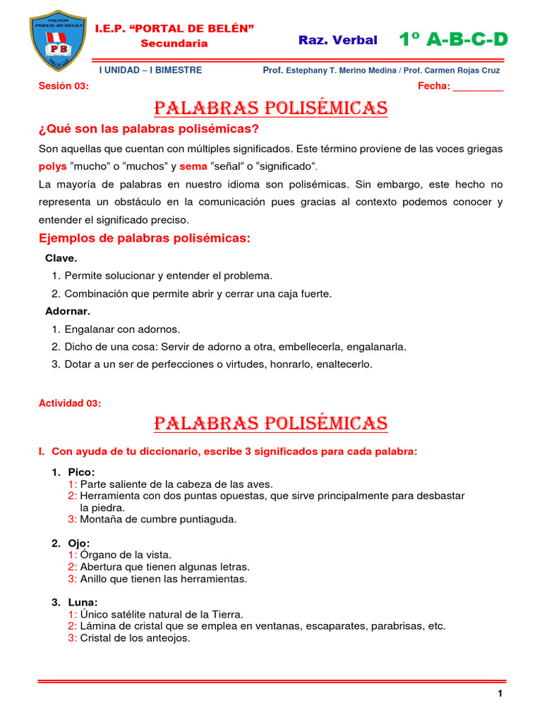 RV - Palabras Polisémicas | PDF | Artes del Lenguaje y Comunicación
