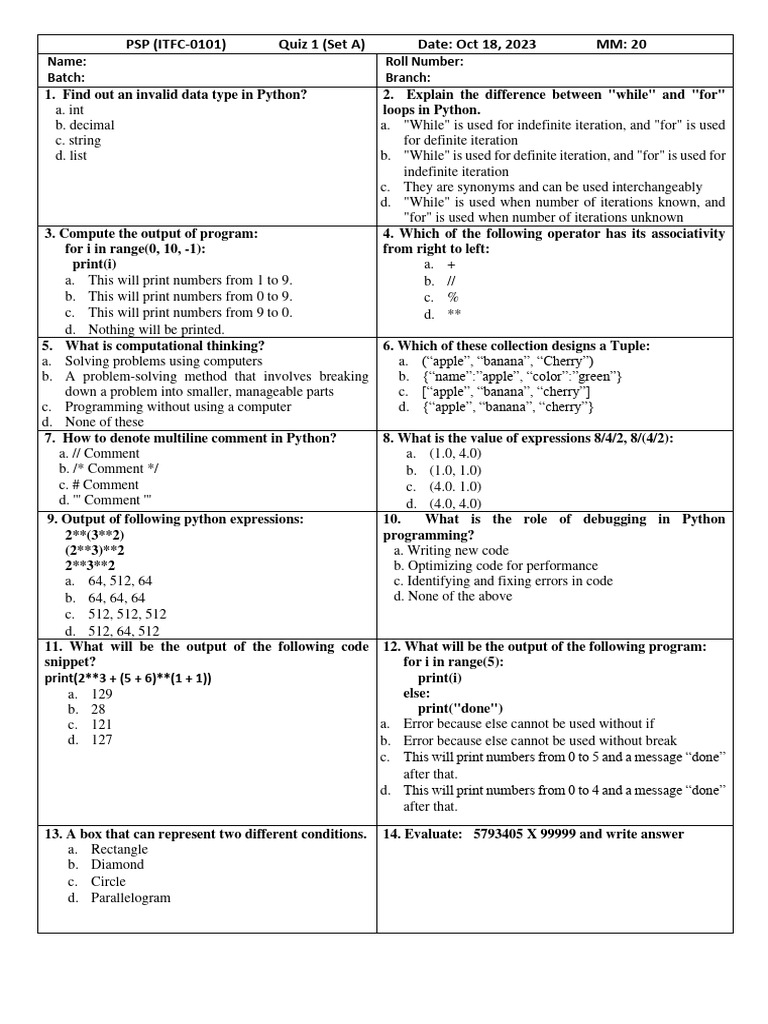 Quiz1 Paper | PDF | Theoretical Computer Science | Applied Mathematics