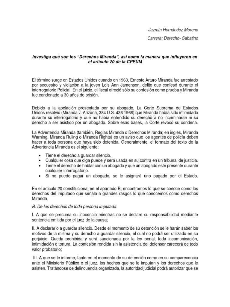 Derechos Miranda | PDF | Advertencia Miranda | Crimen y violencia