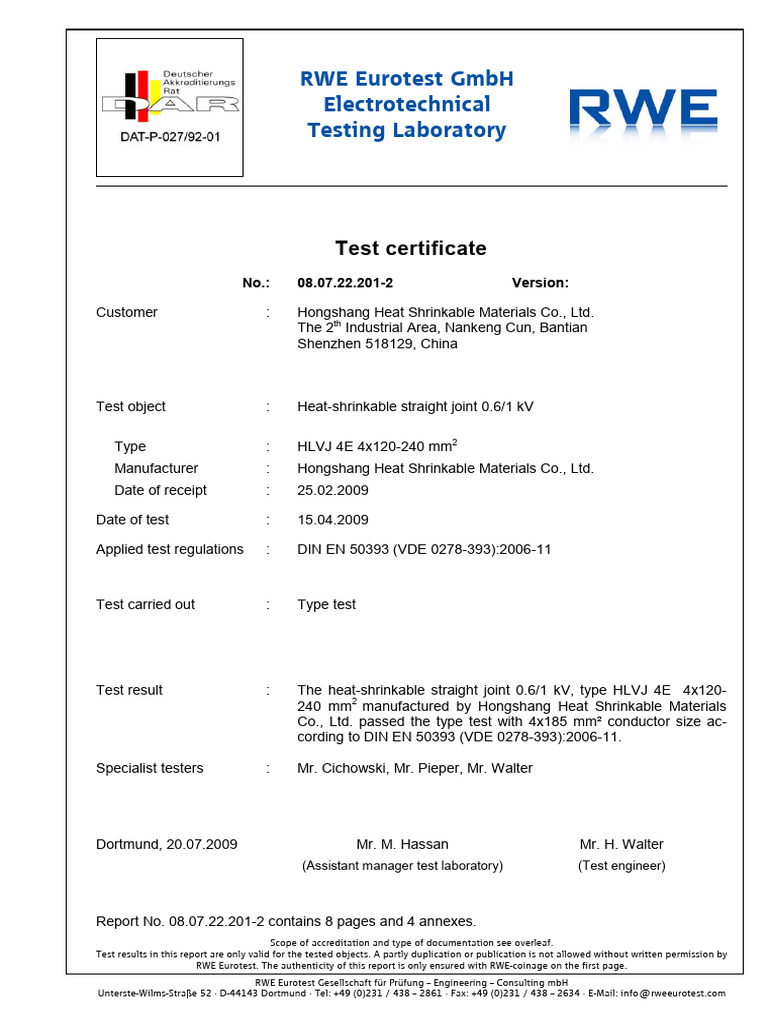 RWE - LV Type Test - TK & JOINT | PDF | Engineering | Business
