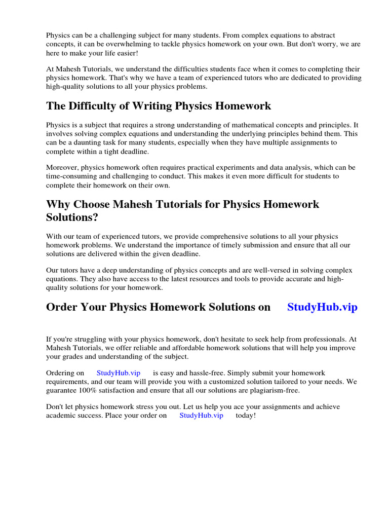 Mahesh Tutorials Science Physics Homework Solutions | PDF | Homework | Teachers