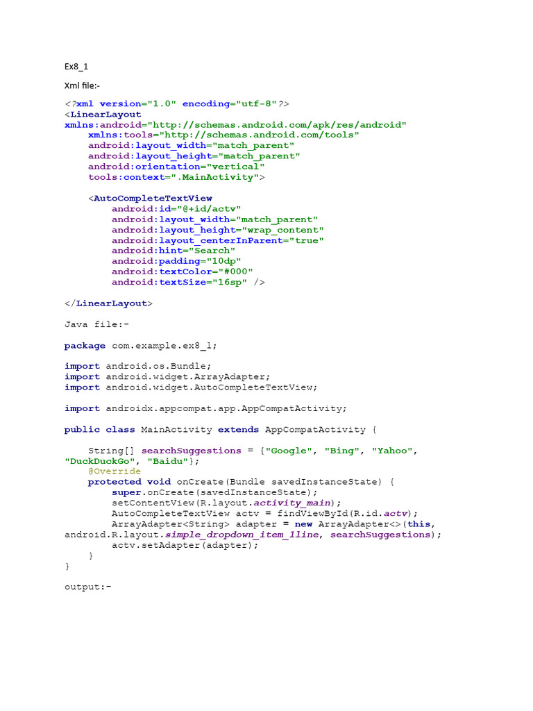 Ex 8 | Download Free PDF | Android (Operating System) | Mobile Software