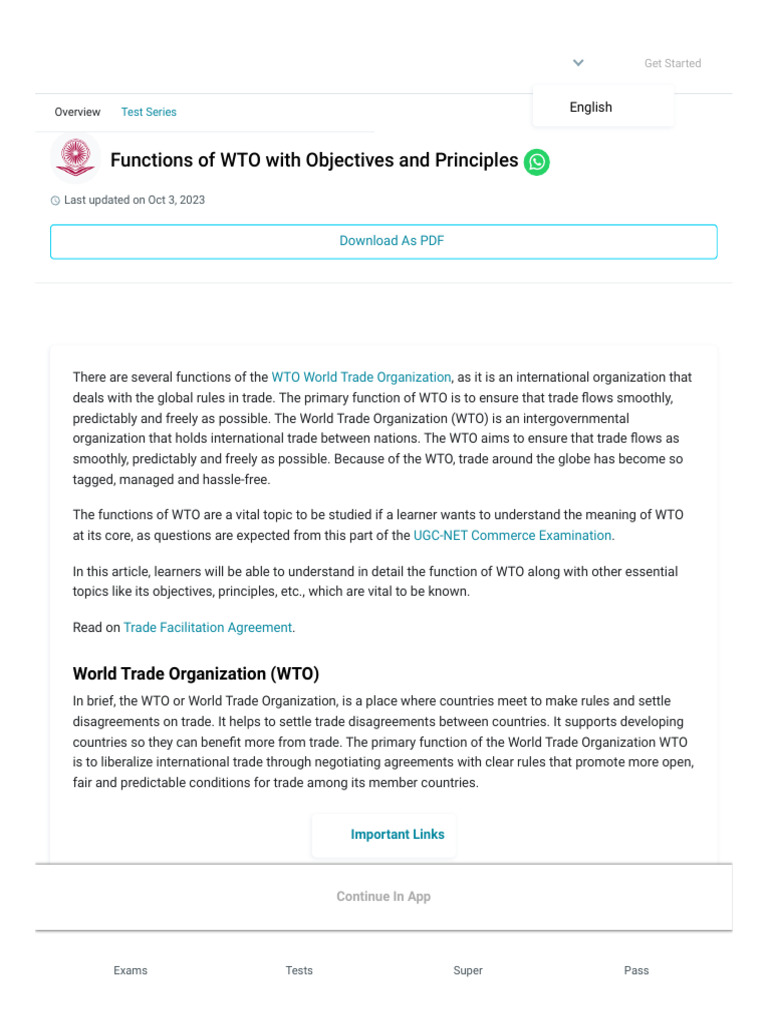 Functions Objective and Structure of WTO Notes | Download Free PDF ...